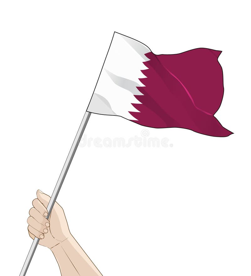 Hand Holding a Waving Qatar Flag Stock Photo - Illustration of flying ...