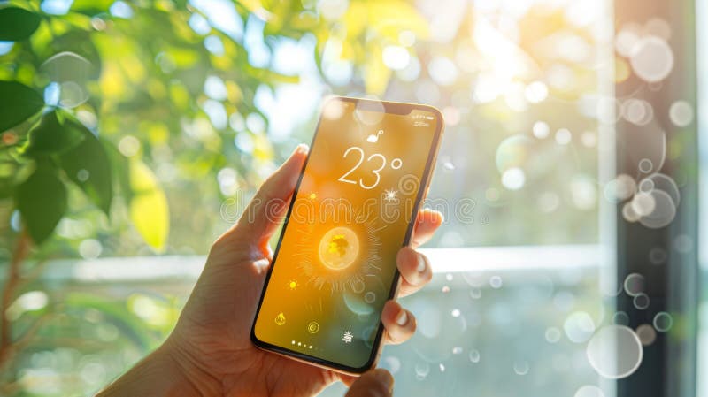 Hand Holding Weather App Smartphone. AI Generated Stock Photo - Image ...
