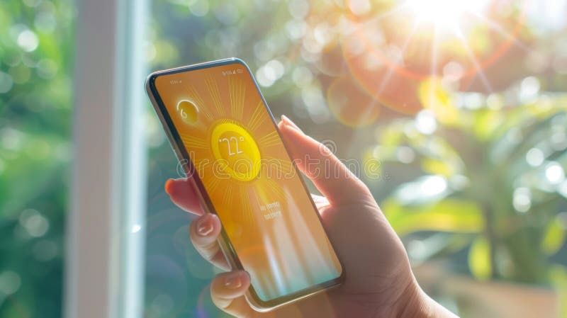 Hand Holding Weather Smartphone App.AI Generated Image Stock Image ...