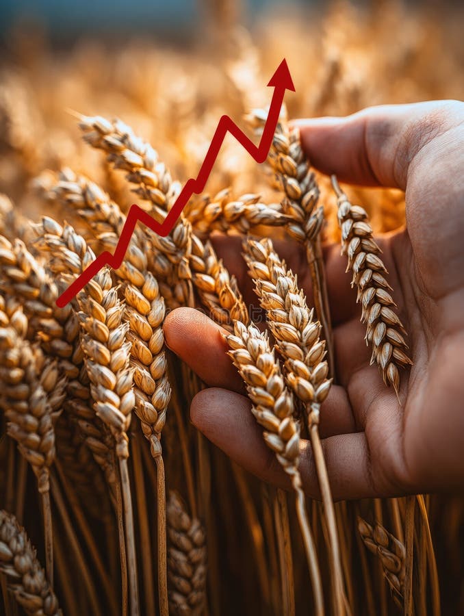 Hand Holding Wheat Spikes with Upward Trend Graph Overlay. Stock Image ...