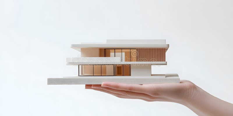 A Hand Holding a White Architectural Model of a Modern House Stock ...
