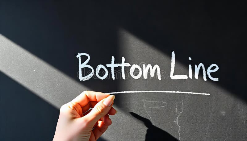Hand Holding White Chalk Writing Bottom Line.Highlighting Key Business ...