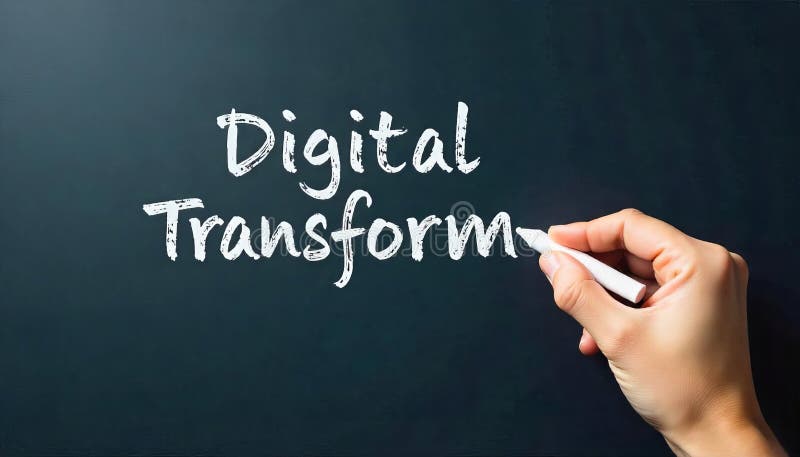 Hand Holding White Chalk Writing Digital Transform.Highlighting Key ...