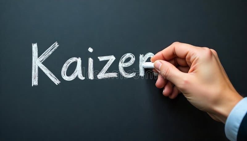Hand Holding White Chalk Writing "Kaizen". Stock Illustration ...