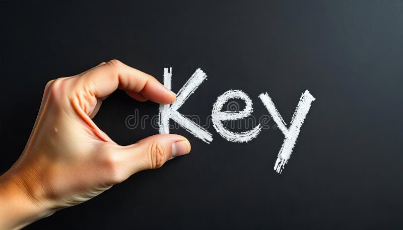 Hand Holding White Chalk Writing "Key". Highlighting Key Business ...