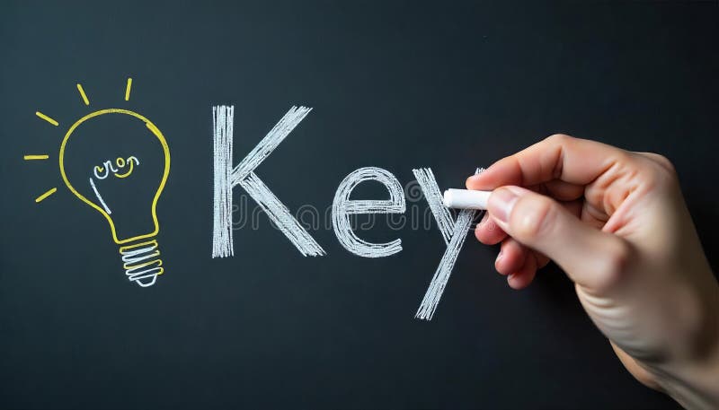 Hand Holding White Chalk Writing "Key". Highlighting Key Business ...
