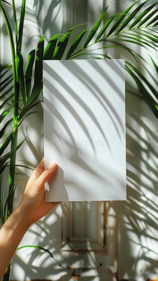 Hand Holding a White Paper with Shadow Patterns from Tropical Leaves ...