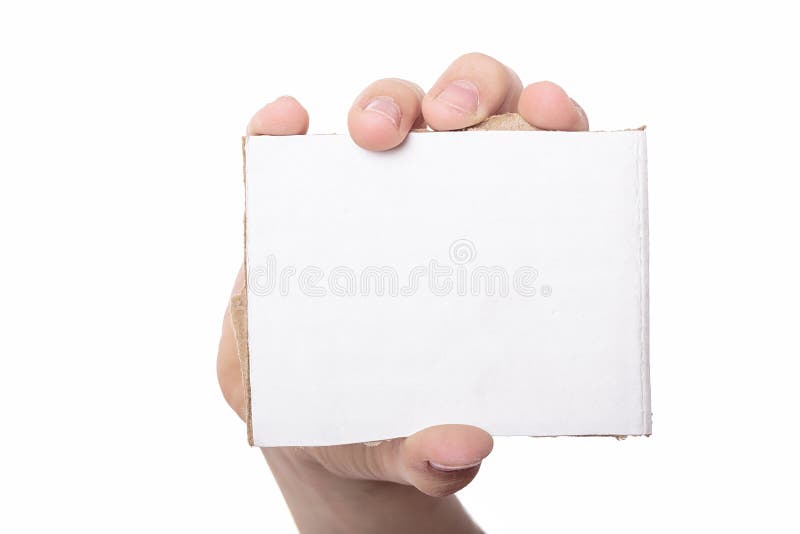 Hand Holding a White Piece of Cardboard Stock Photo - Image of grunge ...