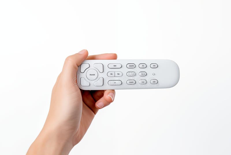 Hand Holding White Remote Control with Buttons on White Background ...