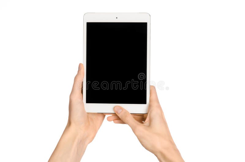 Hand Holding a White Tablet Touch Computer Stock Image - Image of ...
