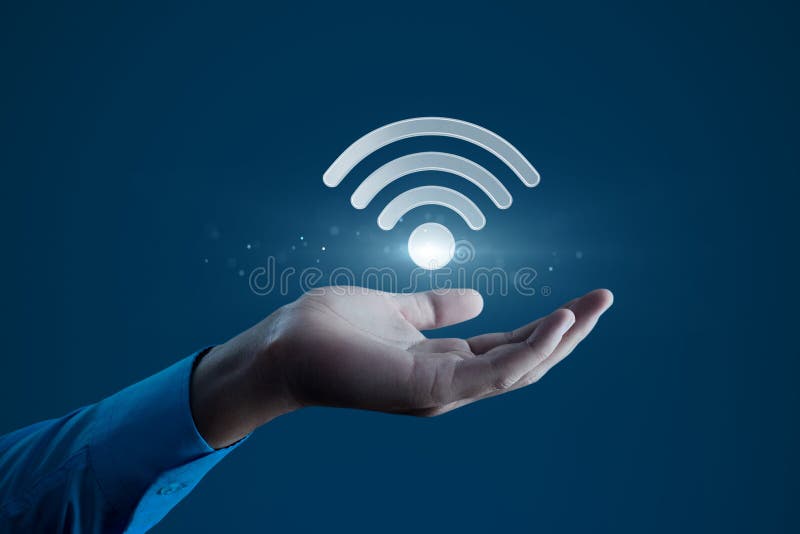 Hand Holding Wi-Fi Icon - Wireless Internet Connection Concept Stock ...