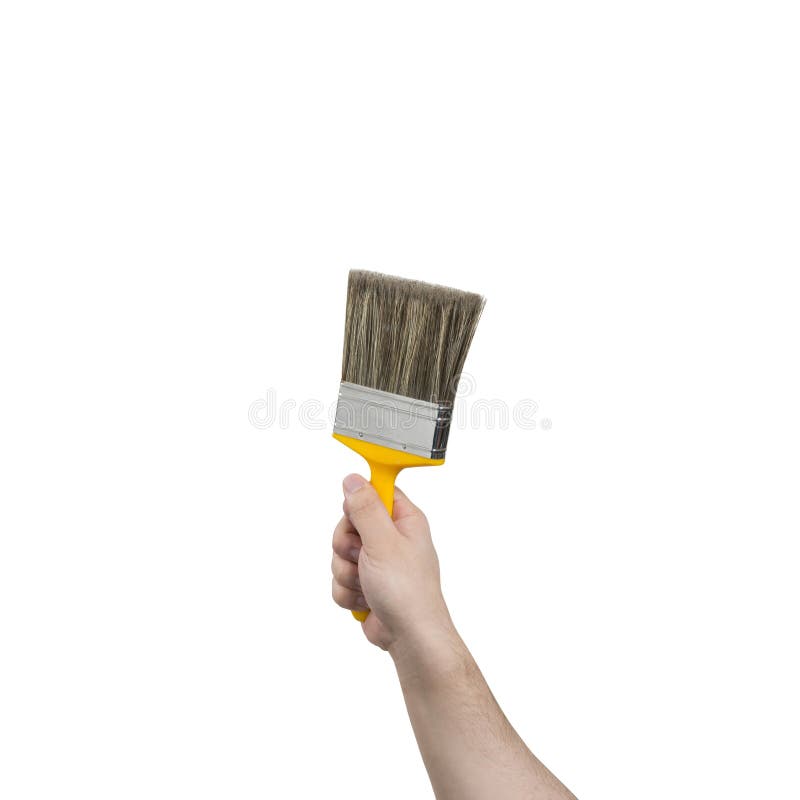 Hand Holding a Wide Paintbrush with Clipping Path Stock Photo - Image ...