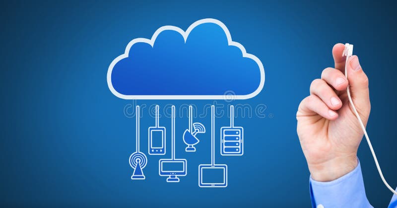 Hand Holding Wire Connection with Cloud Devices Stock Photo - Image of ...