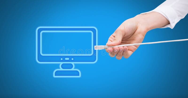 Hand Holding Wire Connection with Computer Icon Stock Image - Image of ...