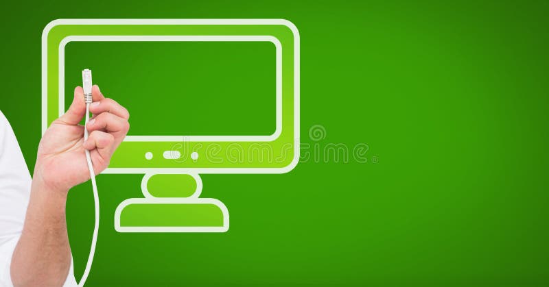 Hand Holding Wire Connection with Computer Icon Stock Image - Image of ...