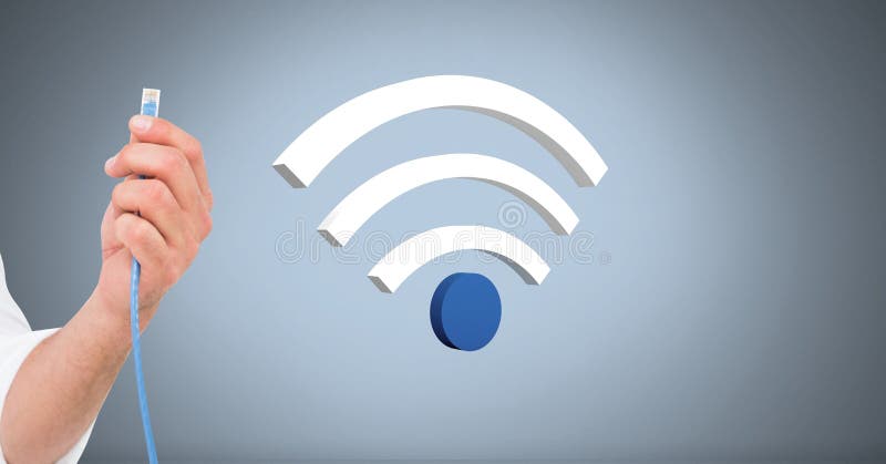 Hand Holding Wire Connection with Wi-fi Icon Stock Image - Image of ...