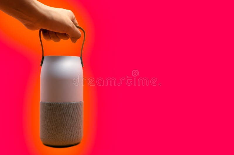 Wireless, Voice Controlled Smart Speaker Stock Image - Image of grey ...