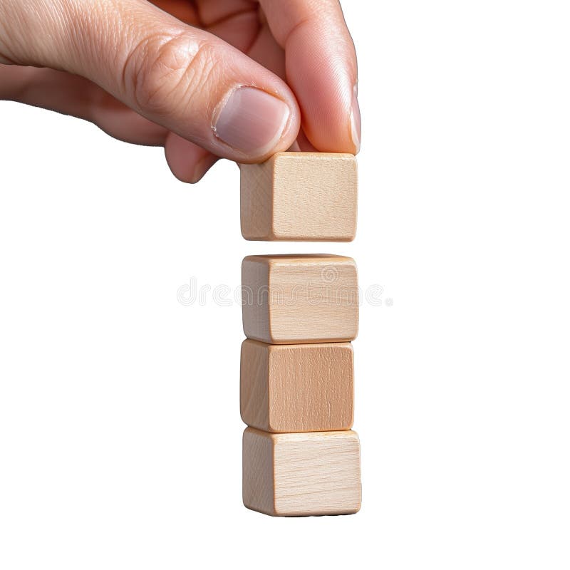 Hand Holding Wooden Blocks Stacked on Transparent Background Stock ...