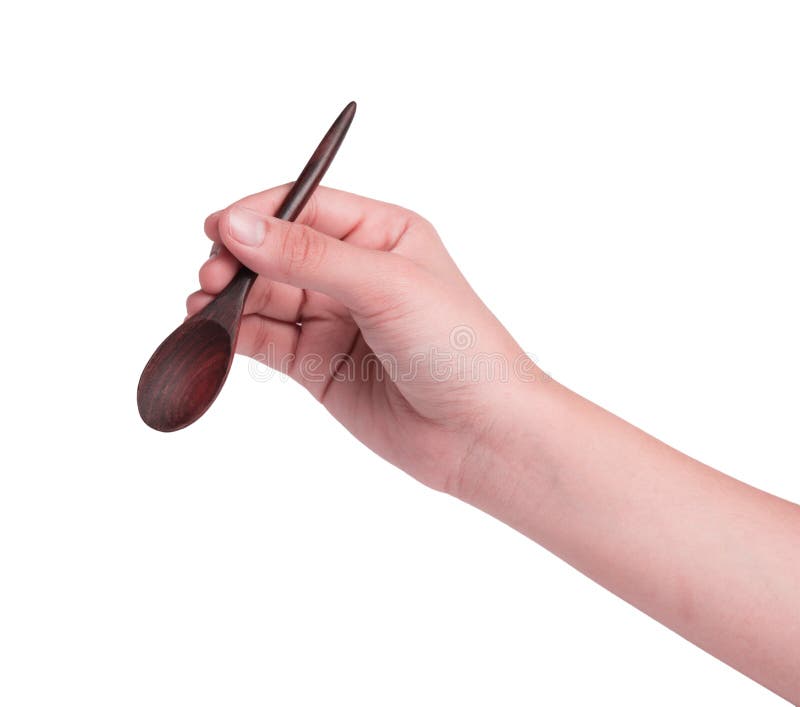 Hand Holding Wooden Salad Spoon Isolated on White Background Stock ...