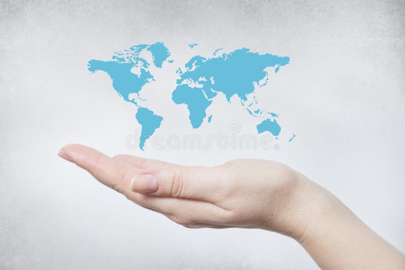 Hand holding world map stock image. Image of adult, business - 50055637