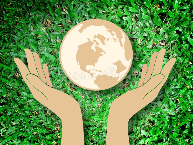 Hand Holding the World Save the World Symbol on Grass Background Stock ...