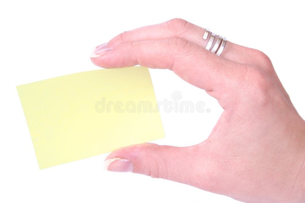 Hand Holding a Yellow Blank Notecard Stock Photo - Image of empty, girl ...