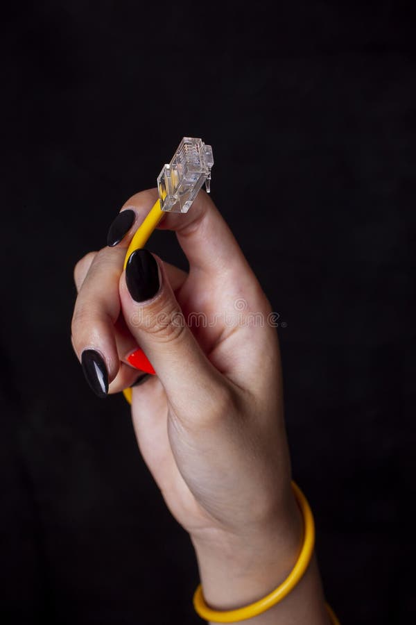 Hand Holding Yellow Cable Network RJ45 Lan Internet Stock Photo - Image ...