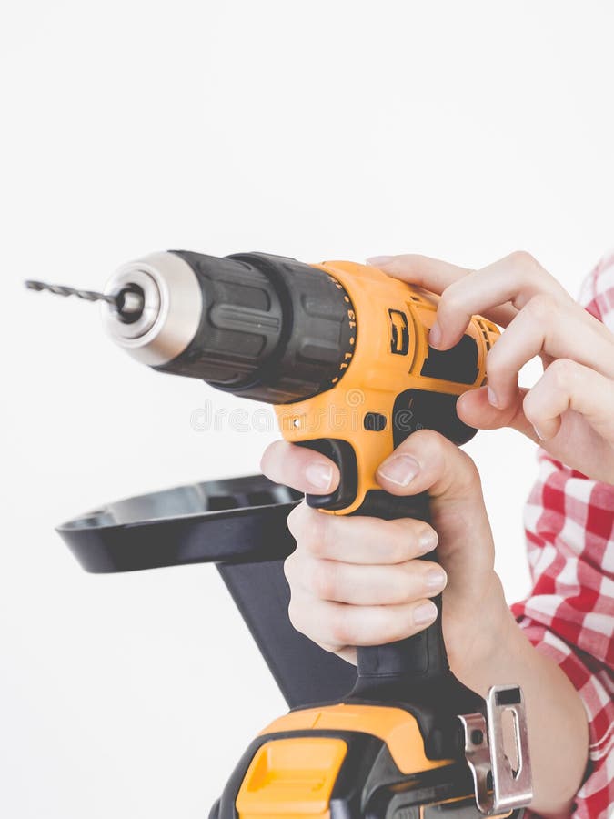 Hand Holding Electric Yellow Drill Tool Stock Image - Image of ...
