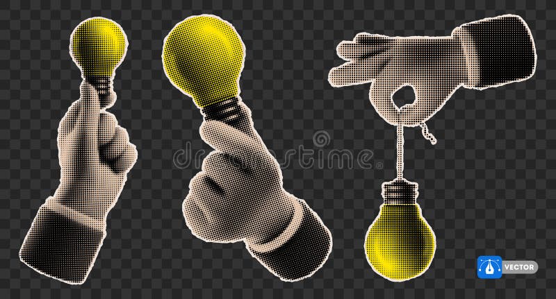 Hand Holding Yellow Lightbulb with Halftone Effect Stock Vector ...