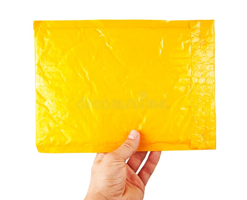 Hand Holding Yellow Mail Package Stock Image - Image of isolated ...