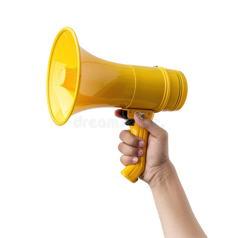 Hand Holding Yellow Megaphone Front View Isolate Stock Illustration ...