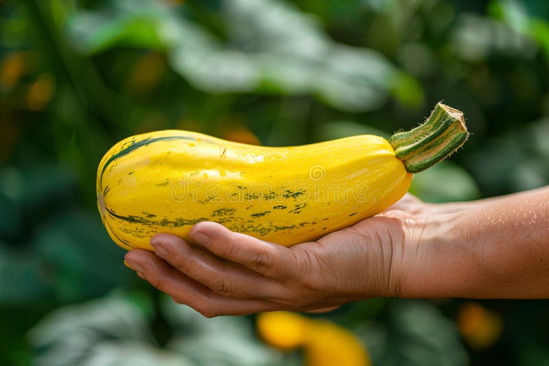 Hand Holding Yellow Squash with Blurred Squash Selection Background ...