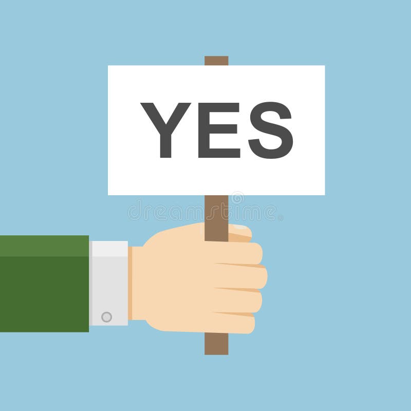 Hand Holding Yes Board in Flat Style Stock Vector - Illustration of ...