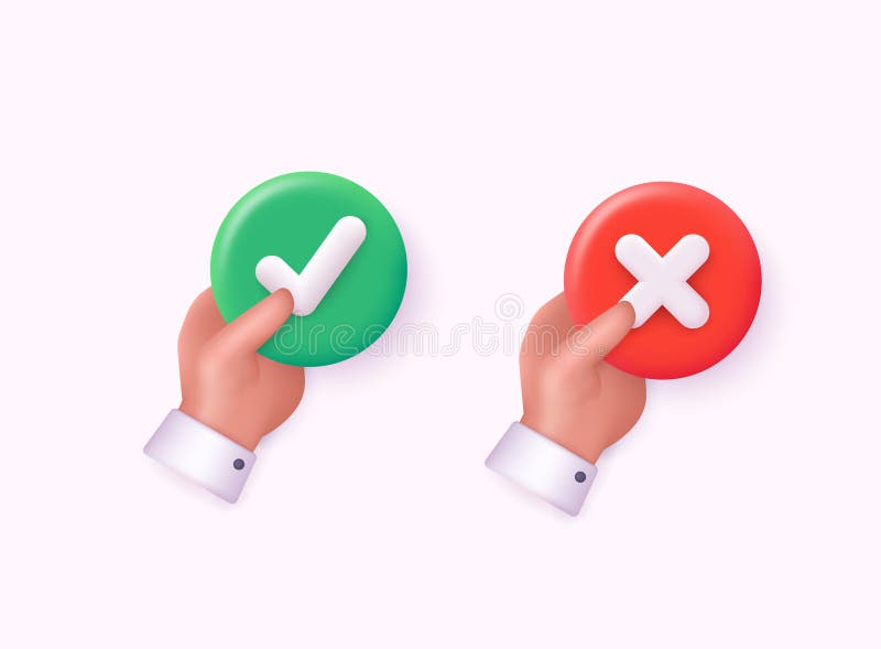 Hand Holding Yes and No Check Marks. 3D Vector Illustrations Stock ...