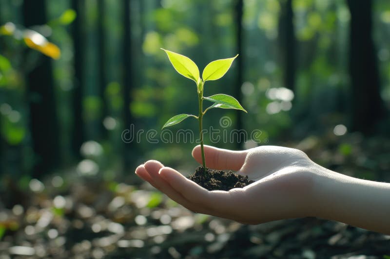 Hand Holding Young Tree Sapling in Enchanted Forest, Concept of Renewal ...