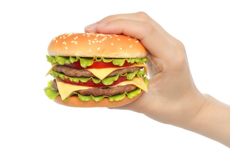Hand holds big hamburger stock image. Image of cheeseburger - 33360053