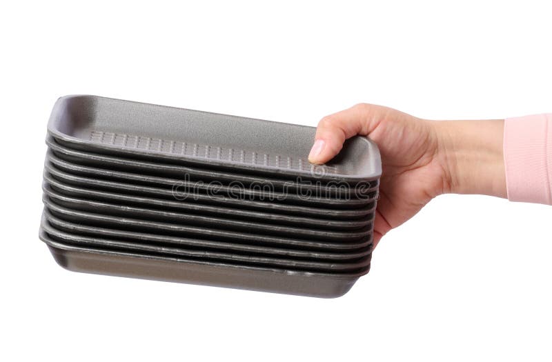 Hand Holds Black Disposable Polystyrene Foam Rectangular Plate for ...