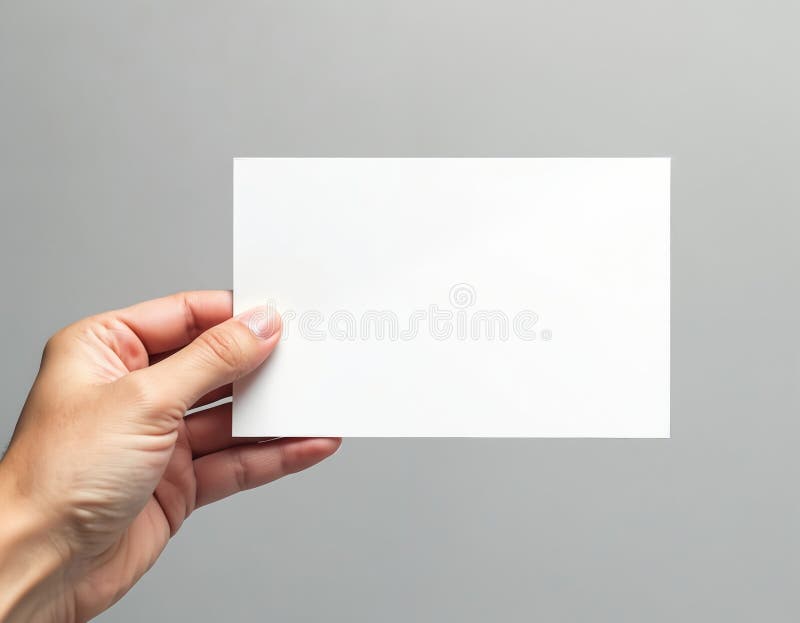 Hand Holds Blank Card Mockup on Grey Background. Empty Space for ...