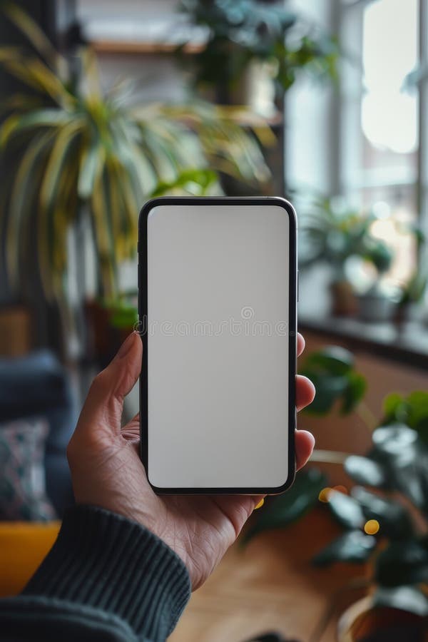 A Hand Holds a Blank White Smartphone, with the Screen Facing Towards ...