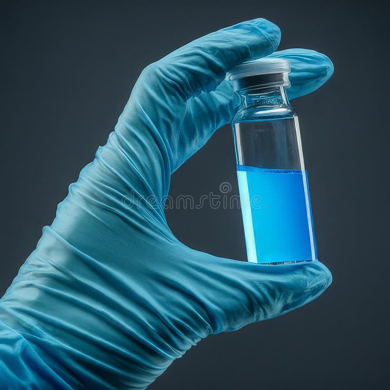 Hand Holds Blue Test Tube with Liquid on Black Background. Stock ...