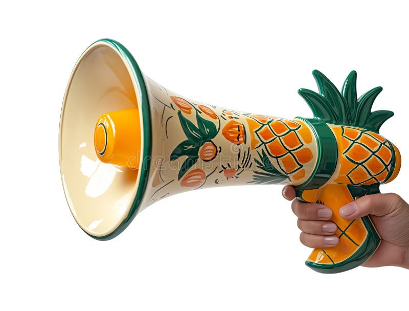 A Hand Holds a Ceramic Megaphone Shaped Like a Pineapple, Adorned with ...