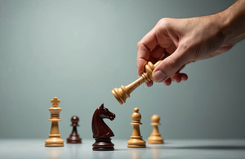 Hand Holds Chess Piece Over Chessboard with Figures. Concept of ...