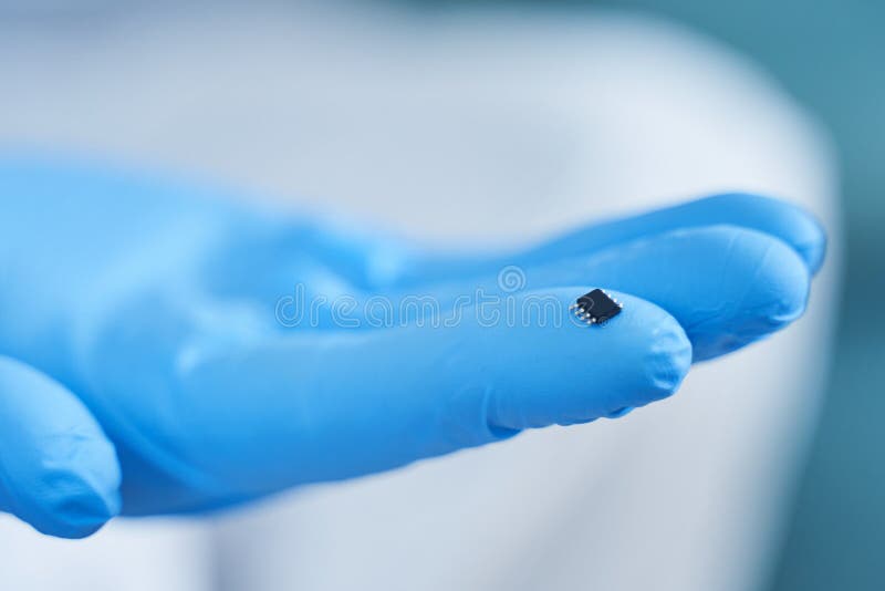 Hand Holds Chip Compenent.. Microchip Close-up. Implantation To ...