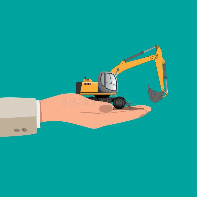 A Hand Holds a Construction Excavator. Equipment Rental Concept Stock ...