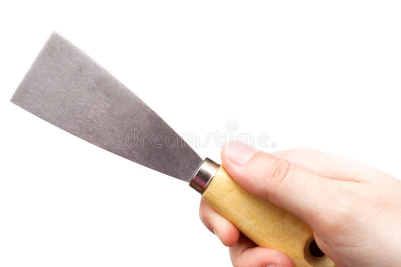 Hand Holds Construction Scraper. Isolated on a White Background. Stock ...