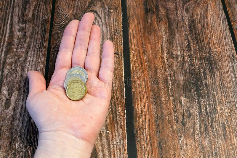 Hand Holds and Counts Euro Cents Coins, Money Stack Stock Photo - Image ...