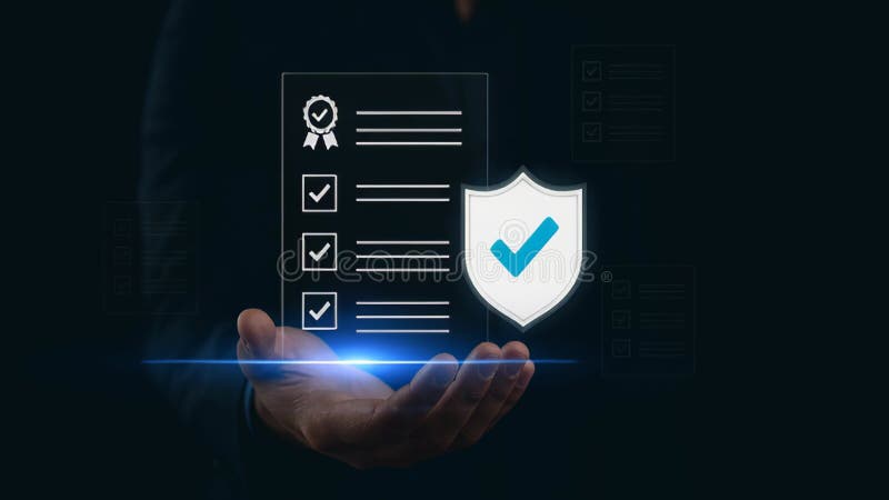 Hand Holds Digital Checklist Featuring Shield Symbol Representing ...