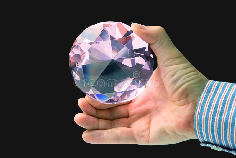 Hand Holds a Faceted Large Diamond. Luxury and Wealth Stock Image ...