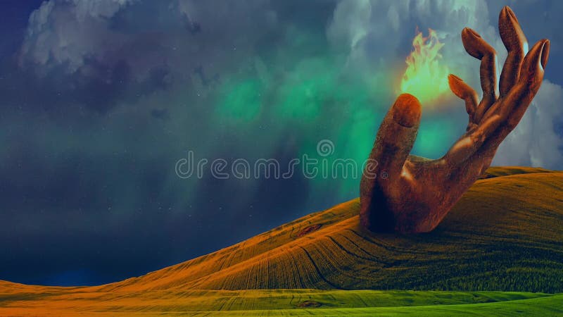 Hand Holds Fire in Surreal Scene Stock Video - Video of believe, field ...