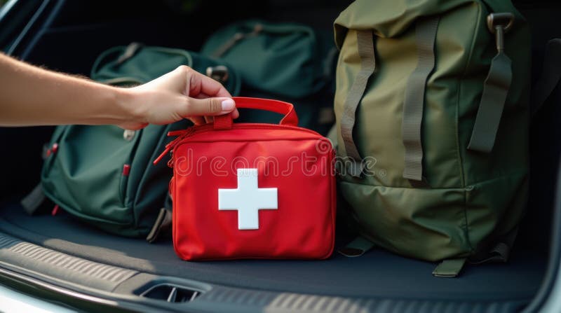 Hand Holds First Aid Kit from Car Trunk Stock Illustration ...